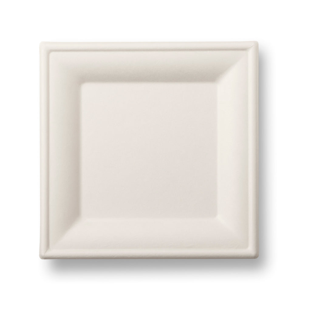 Pack Of 500 Bagasse Plate Square (200mm/8") White – UKCS Group